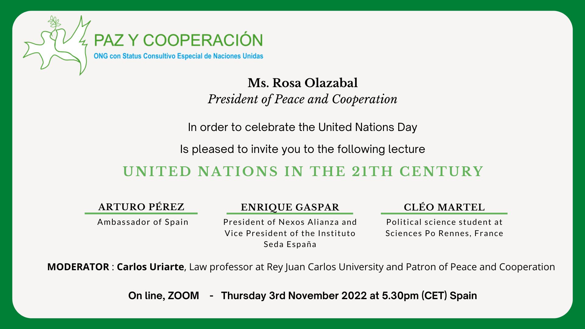Invitation – United Nations in the 21th century – Peace and Cooperation